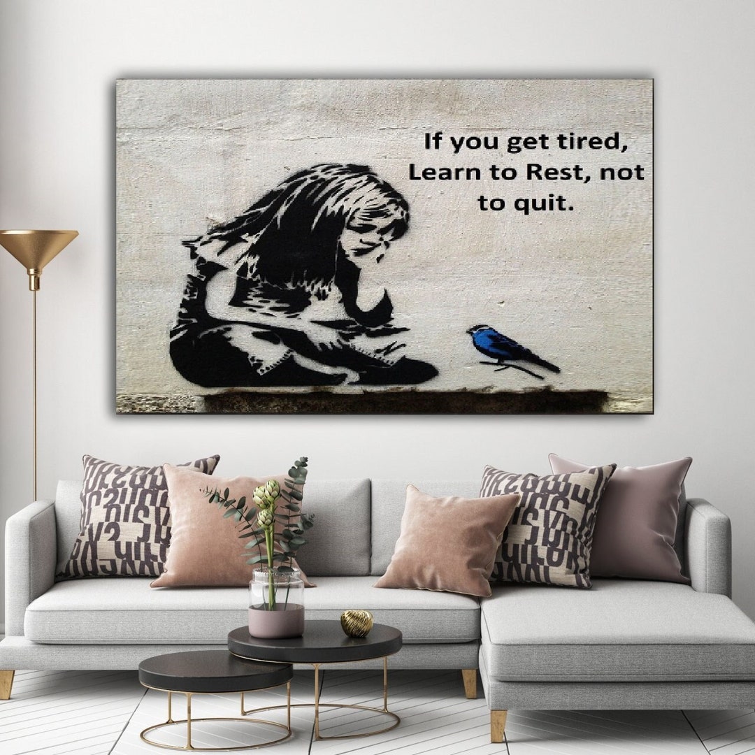 Bansky,bansky Canvas,little Girl, Blue Bird Graffiti, Banksy Little ...