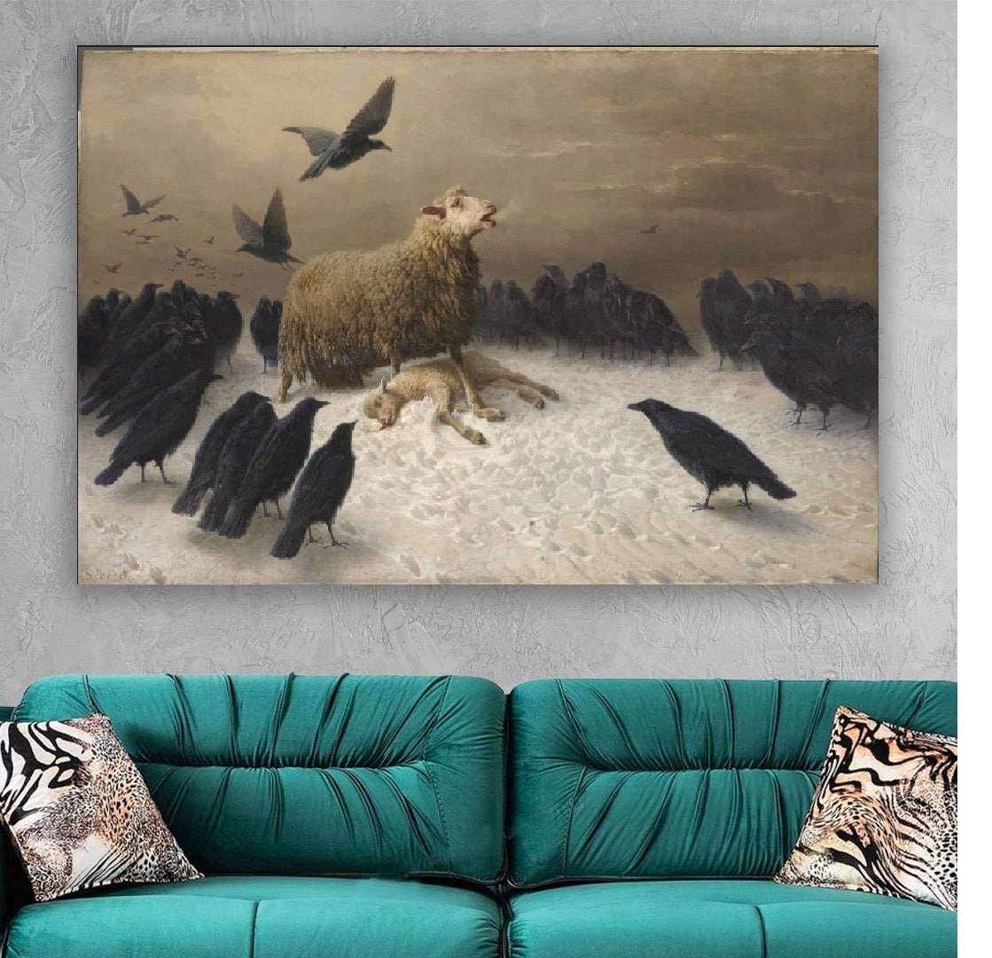 Anguish Sheep and Crows, Friedrich Schenck, Canvas Print Art, Living ...