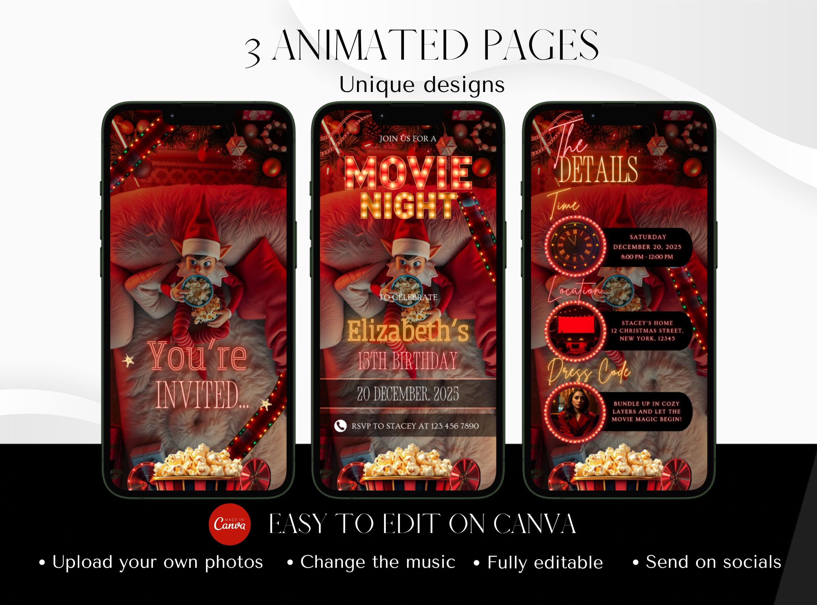 Elf Christmas Movie Night Invitation | Animated Holiday Party Video ...