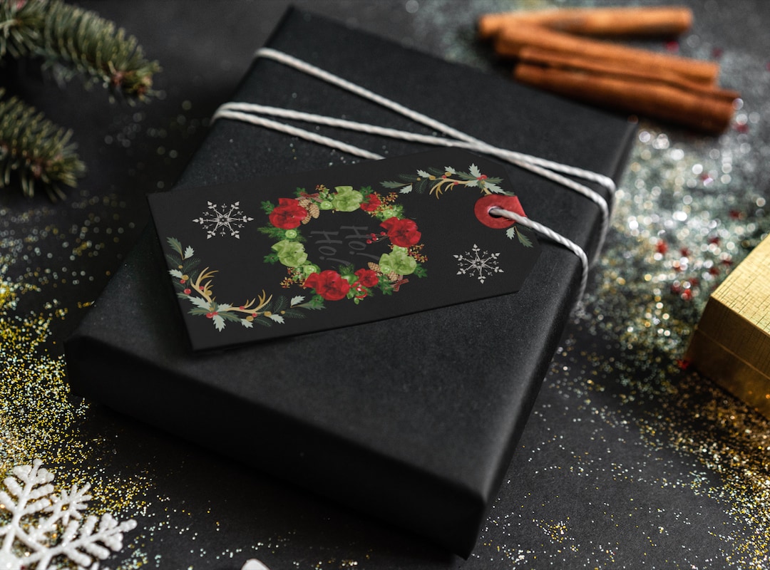 6 Black Luxury Gift Tags, Christmas Attributes Gift Tags Bundle, Modern ...