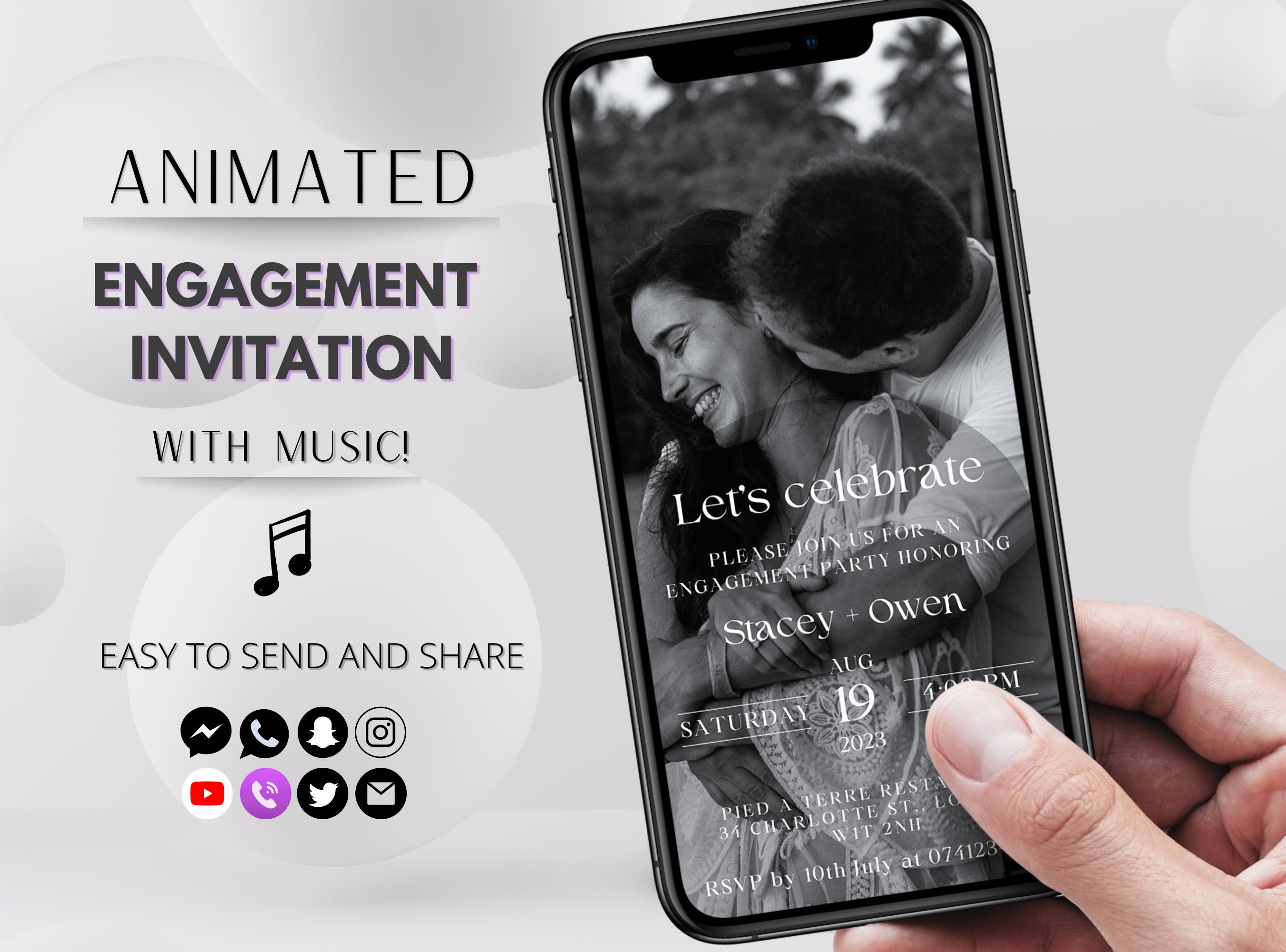 Digital Engagement Party Invitation Black and White Engagement ...