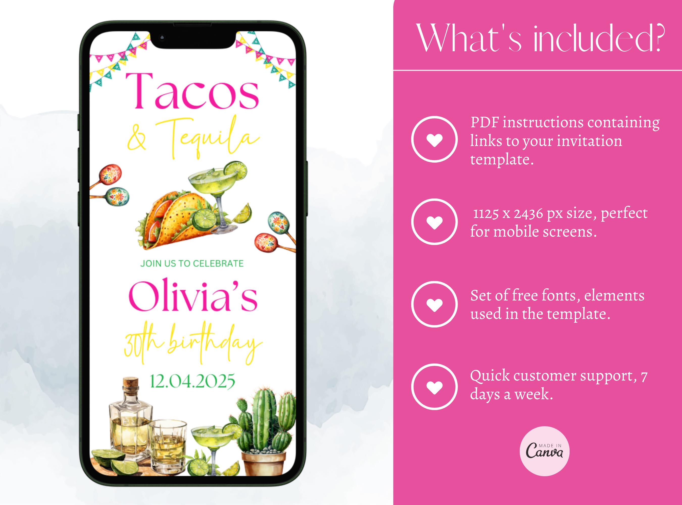 Tacos and Tequila Birthday Invitation | Fiesta Birthday Digital ...