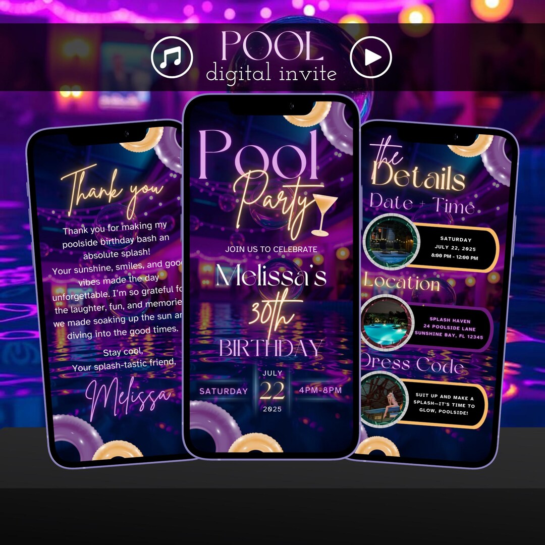 Summer Pool Party Invite | Adult Pool Birthday Invitation | Editable ...