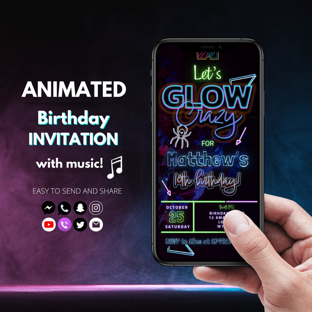 Digital Glow Birthday Party Invitation Neon Birthday Party Invitation ...