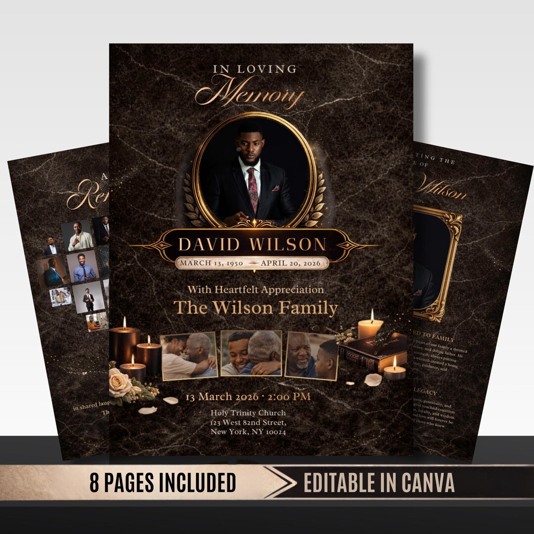 Luxury Funeral Program Template Canva Editable, Memorial Program ...