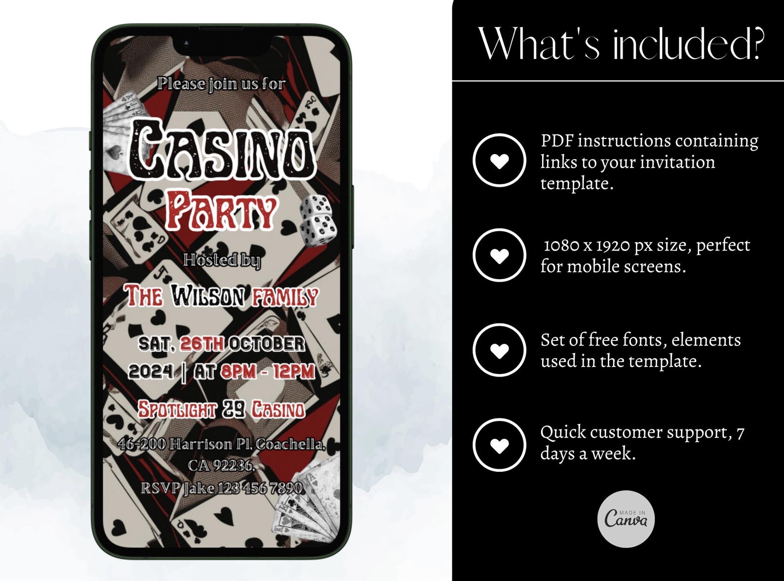 Casino Night Invite | Digital Poker Party Invite | Men Women Casino ...