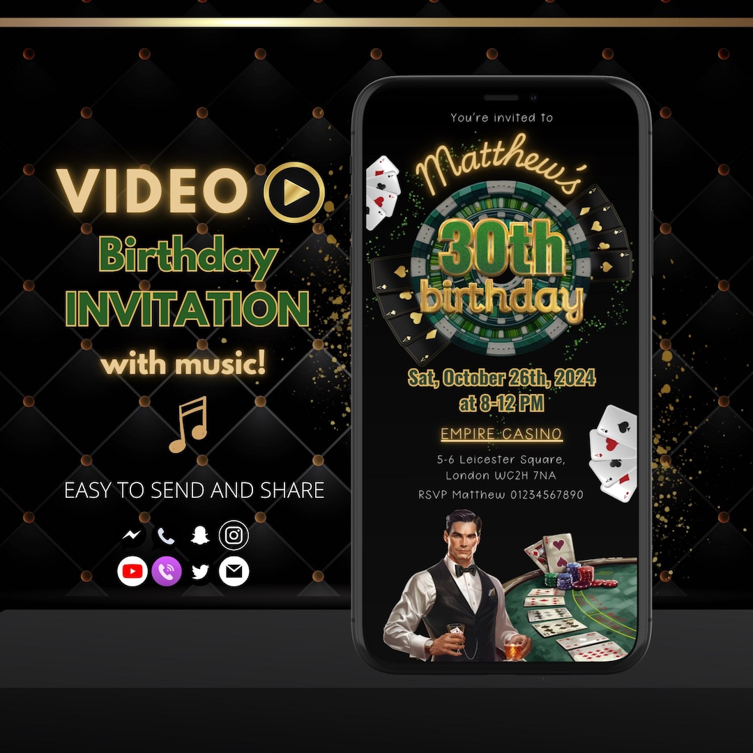 Poker Night Invitation | Playing Cards Poker | Casino Video Invite ...