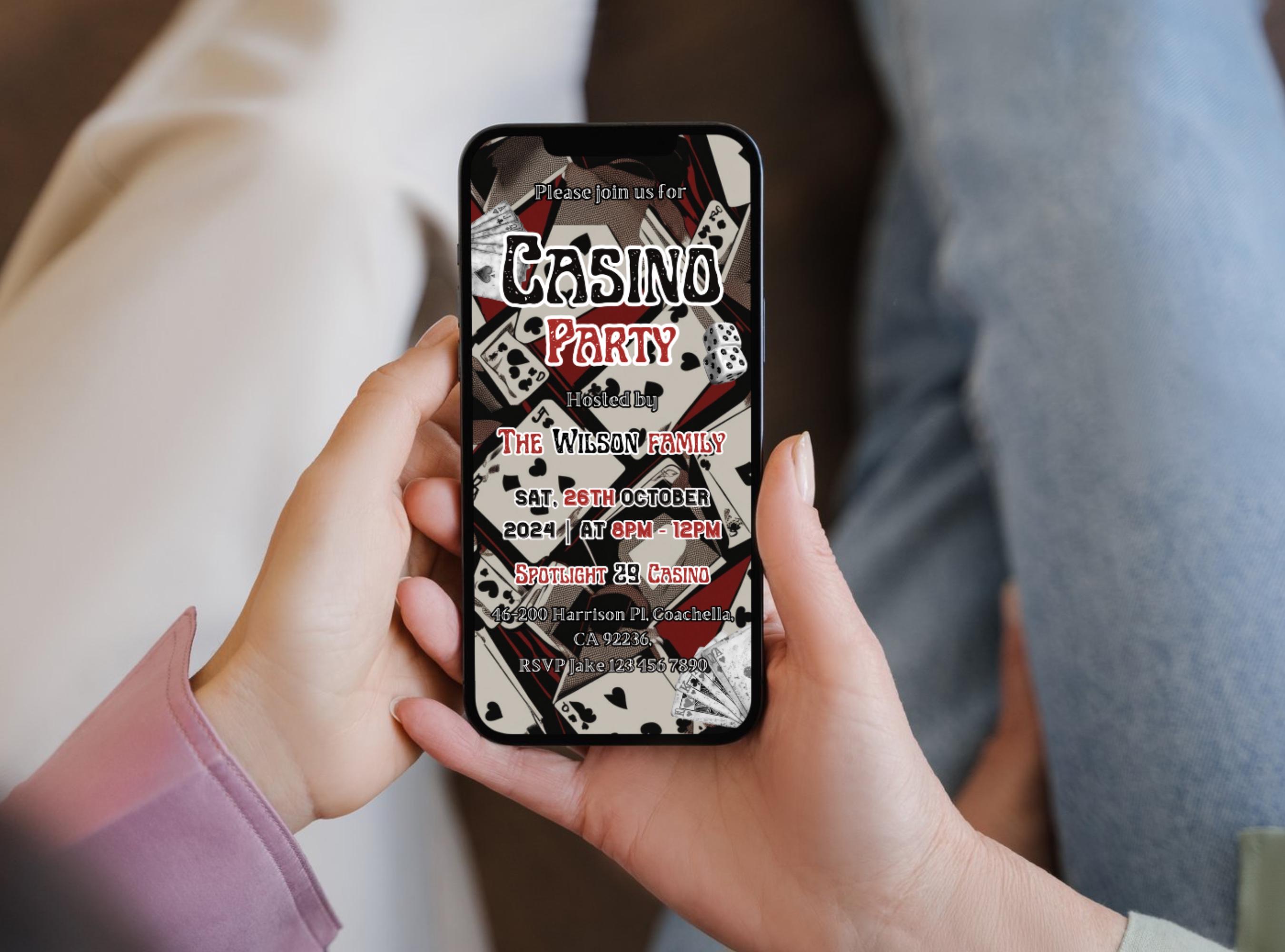 Casino Night Invite | Digital Poker Party Invite | Men Women Casino ...