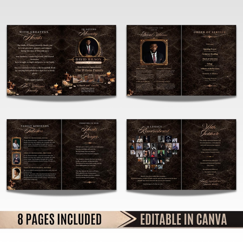 Luxury Funeral Program Template Canva Editable, Memorial Program ...