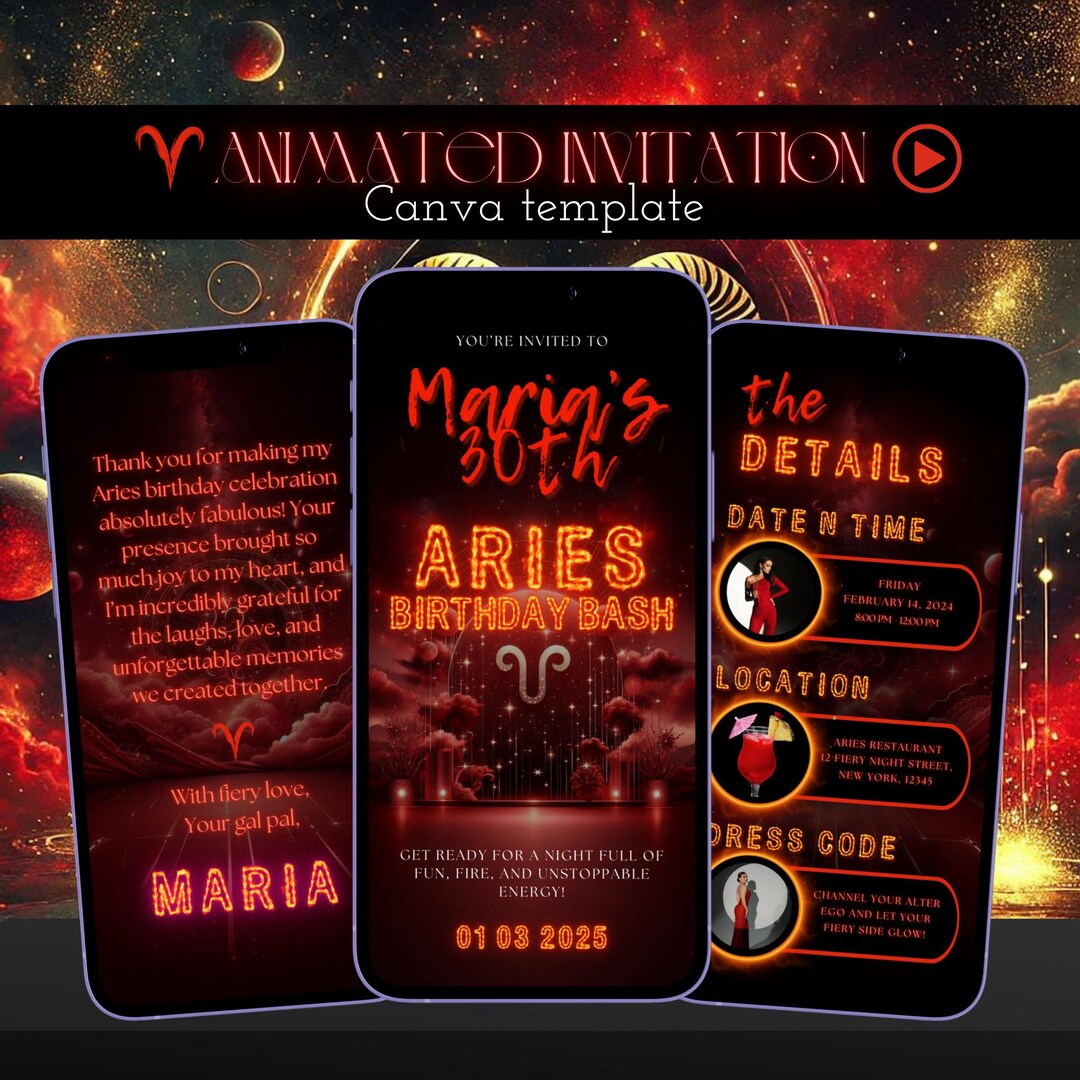 Digital Birthday Video Invitation | Aries Zodiac Party Evite ...