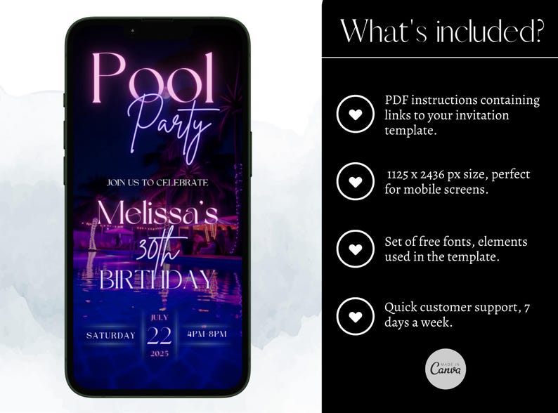 Animated Pool Birthday Invitation | Editable Summer Party Invite ...