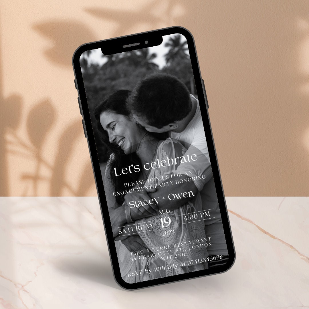 Digital Engagement Party Invitation Black and White Engagement Party ...