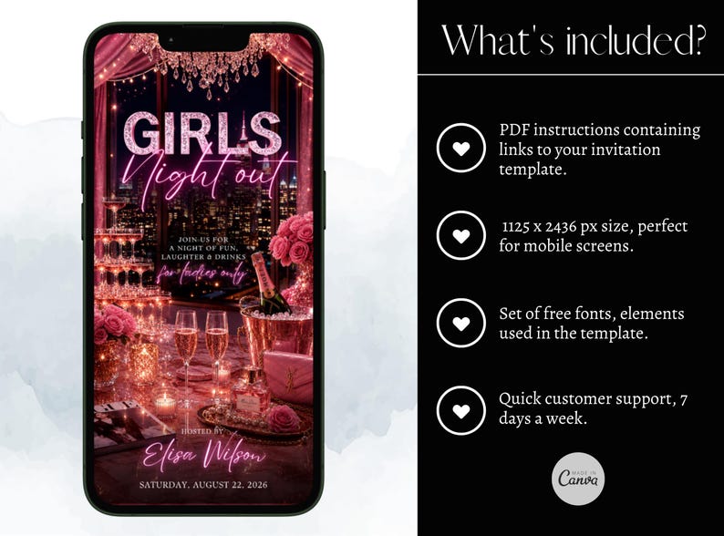 Girls Night Out Invitation Template, Editable Canva Mobile Invite ...