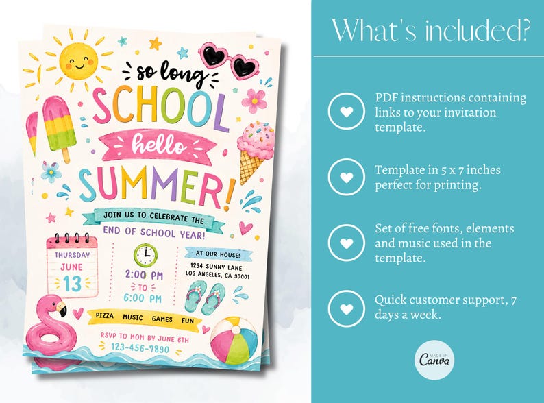 Editable End of School Party Invitation, 5th Grade Graduation Invite ...