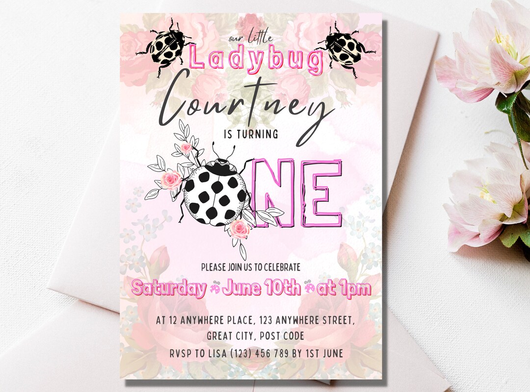 Ladybug First Birthday Invitation Pink Ladybug Editable - Etsy