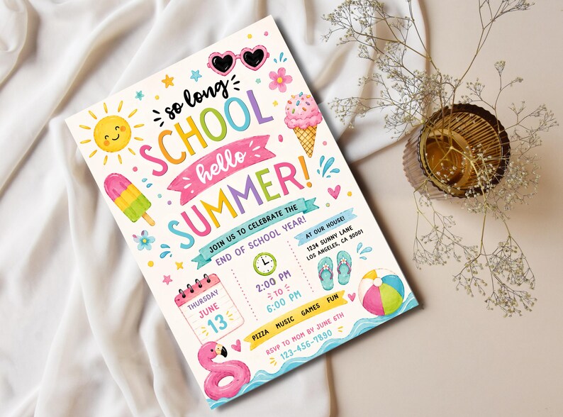Editable End of School Party Invitation, 5th Grade Graduation Invite ...