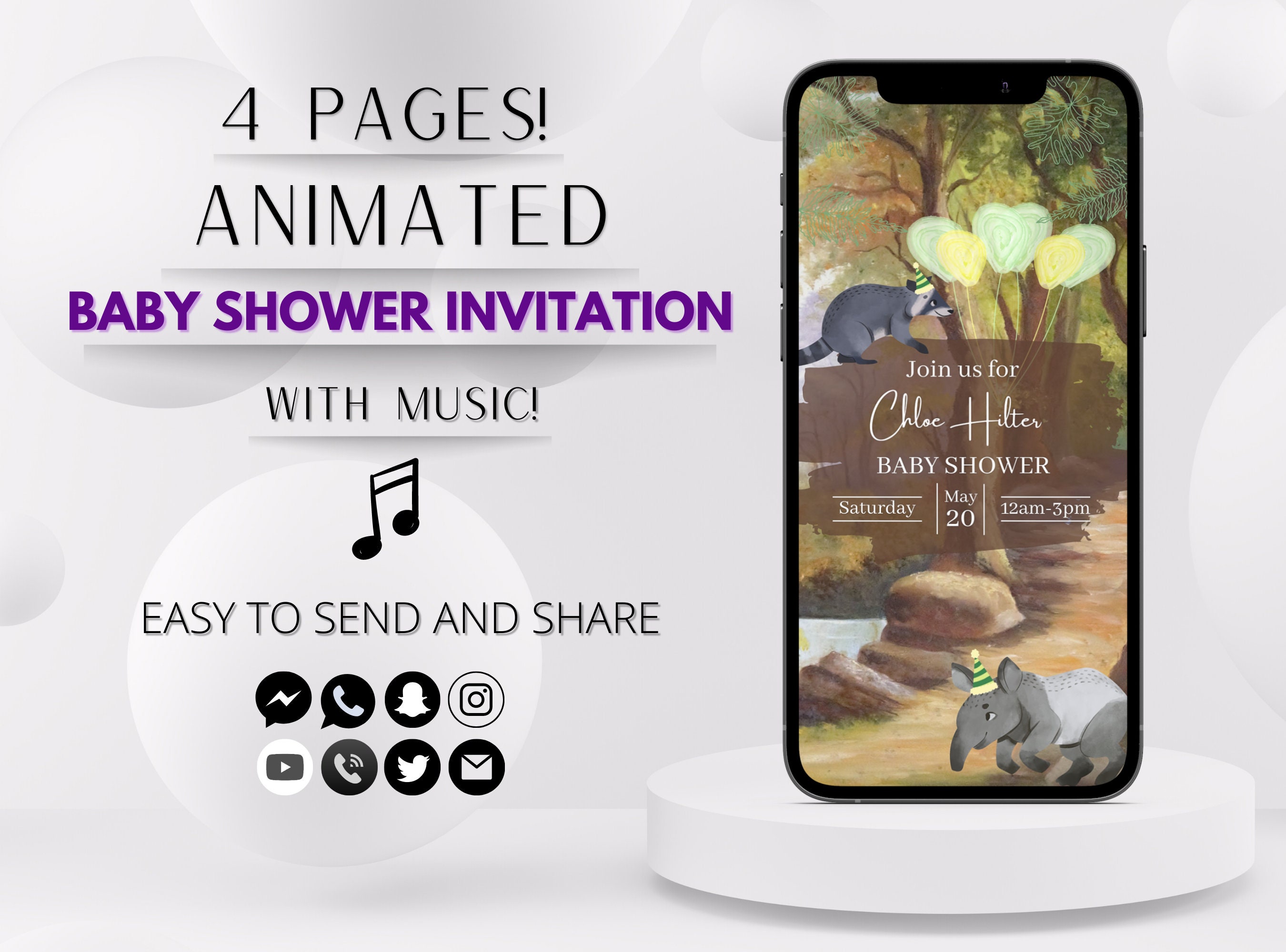 Animated Baby Shower Boy Invite, Forest Baby Boy Video Invitation, Baby ...