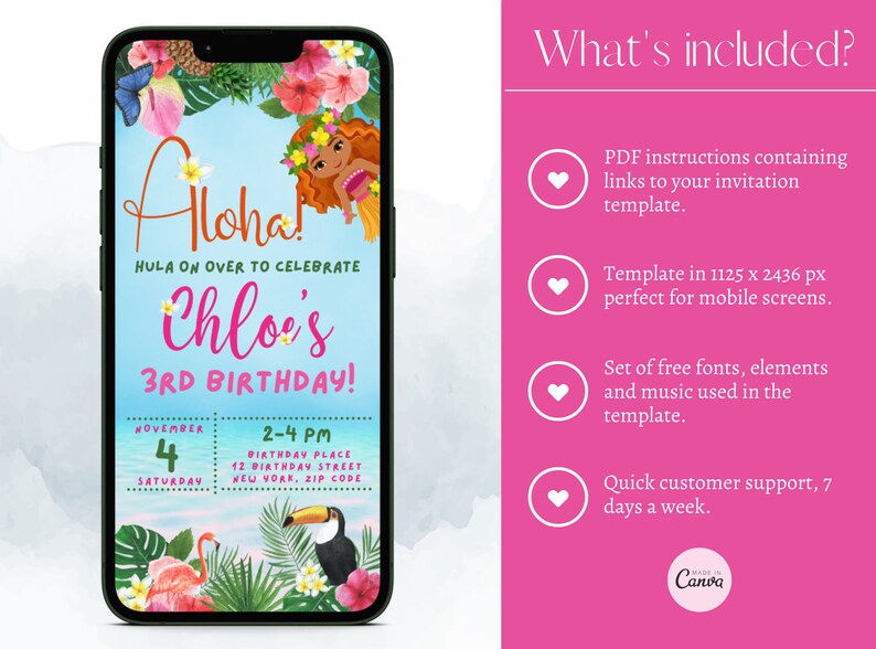 Hawaii Birthday Invitation Animated Template Editable Tropical Aloha ...