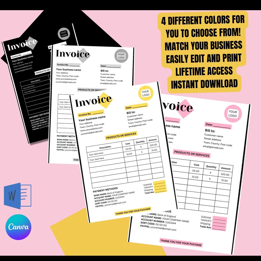 Invoice Template Download Business Invoice Word Invoice Canva Template ...