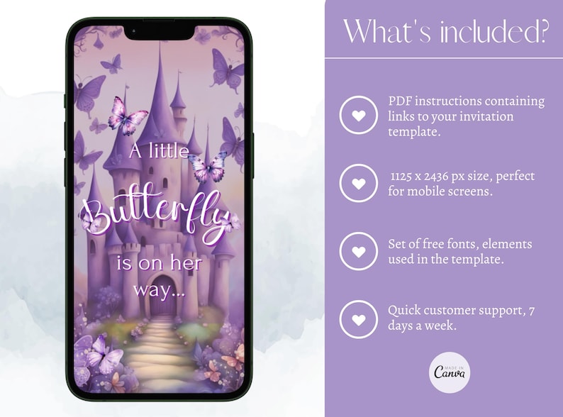 Butterfly Baby Shower Video Invitation | Editable Purple Butterfly Baby ...