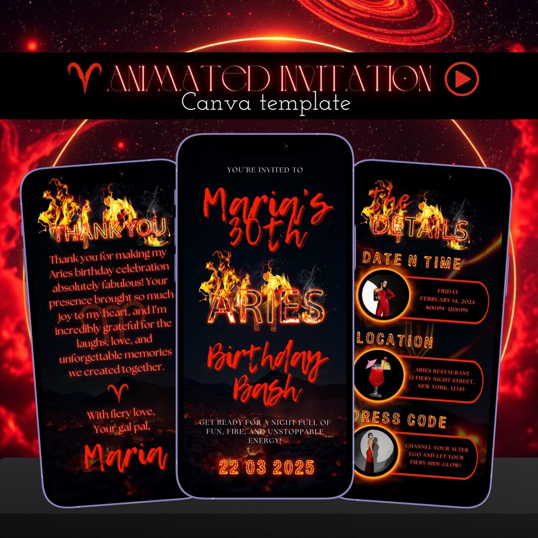 Aries Birthday Invite, Editable Aries Invitation Digital Template ...