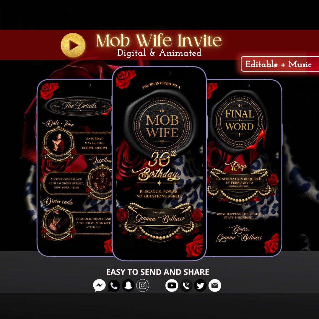 Mob Wife 30th Birthday Invitation Video, Luxury Mafia Glam Invite ...