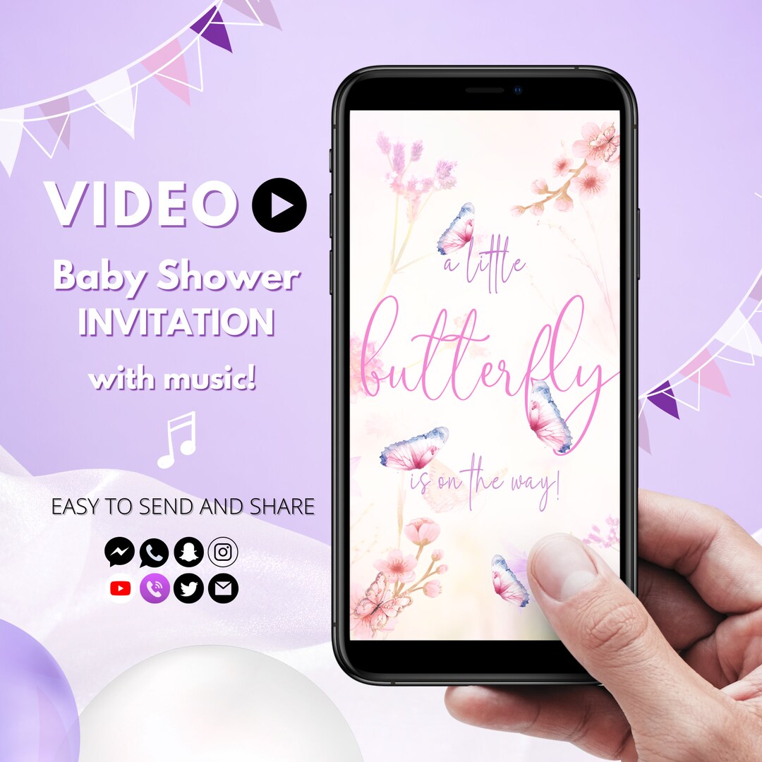 Butterfly Baby Shower Invitation Butterfly Video Invitation Animated ...