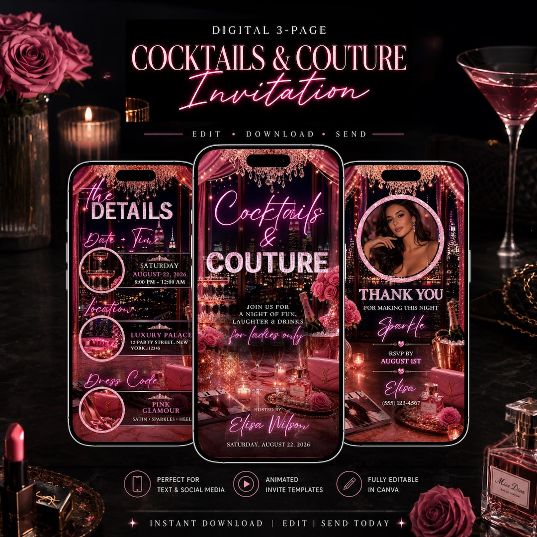 Ladies Night Invitation Template, Cocktail Party Invite, Editable Canva ...
