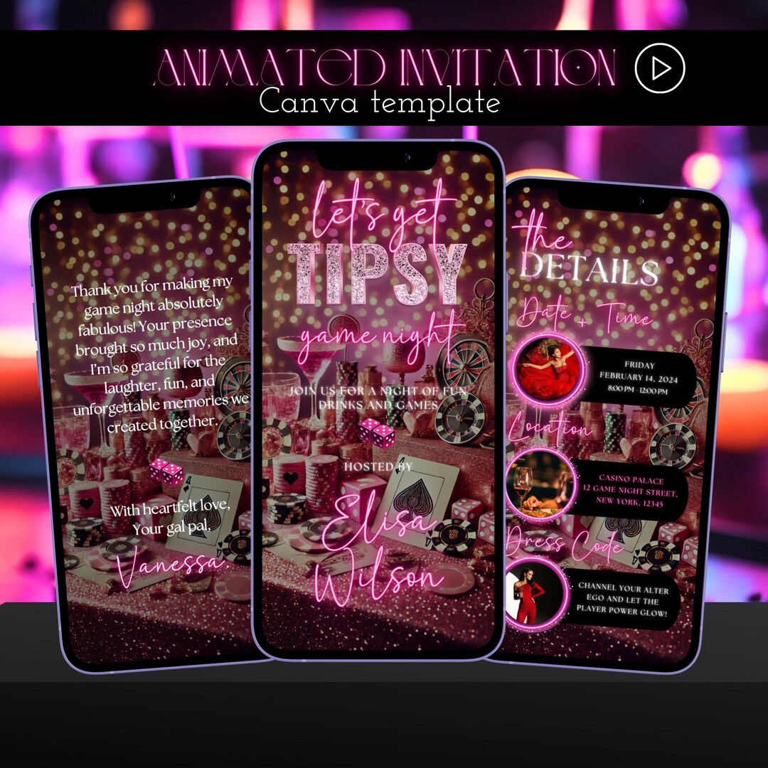 Games Night Video Invitation Template | Digital Let's Get Tipsy Invite ...
