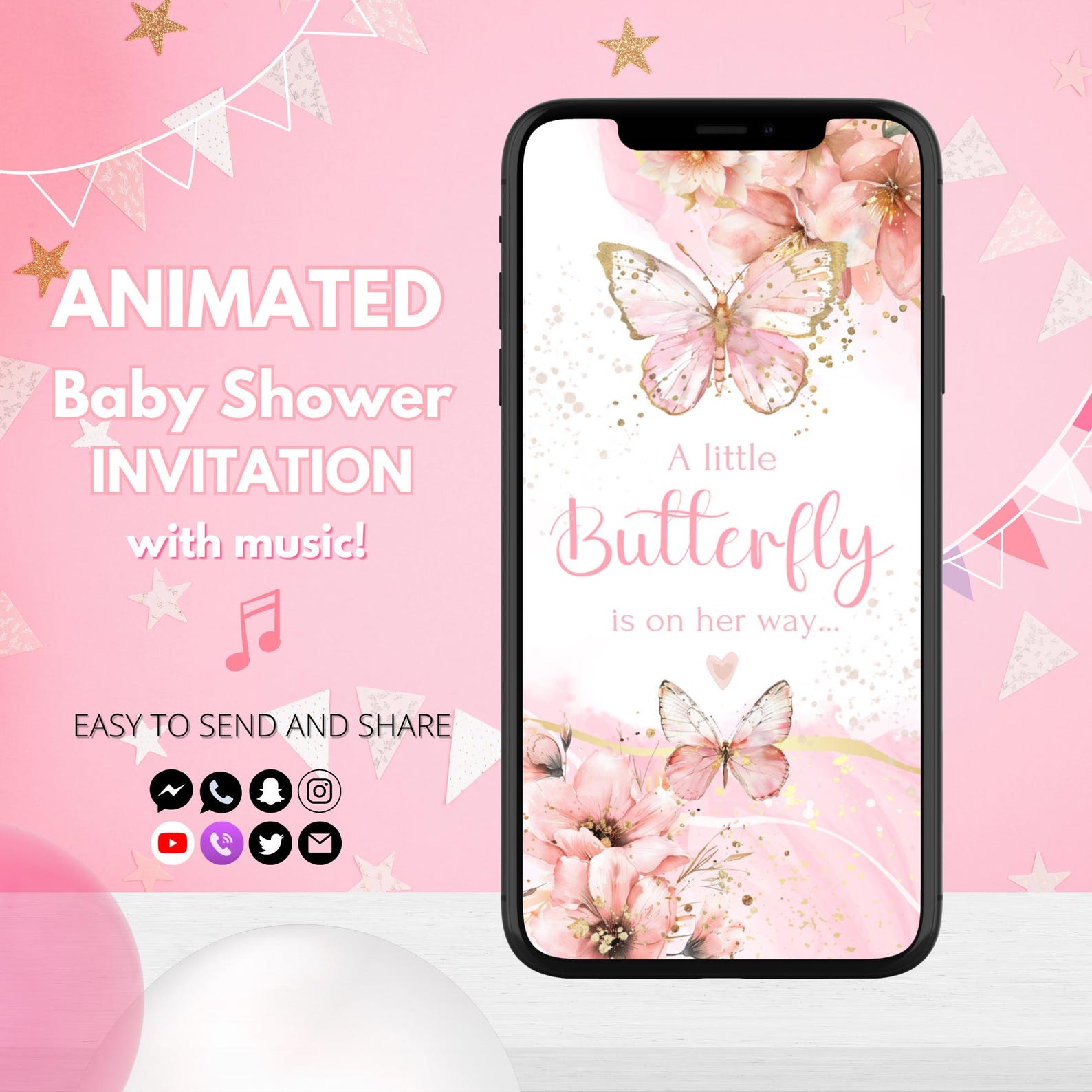 Animated Butterfly Baby Shower Invitation | Butterflies Video Invite ...