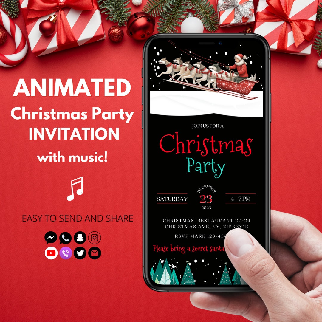 Editable Christmas Party Invitation Santa Claus Christmas Holiday Party Evite Video Christmas ...