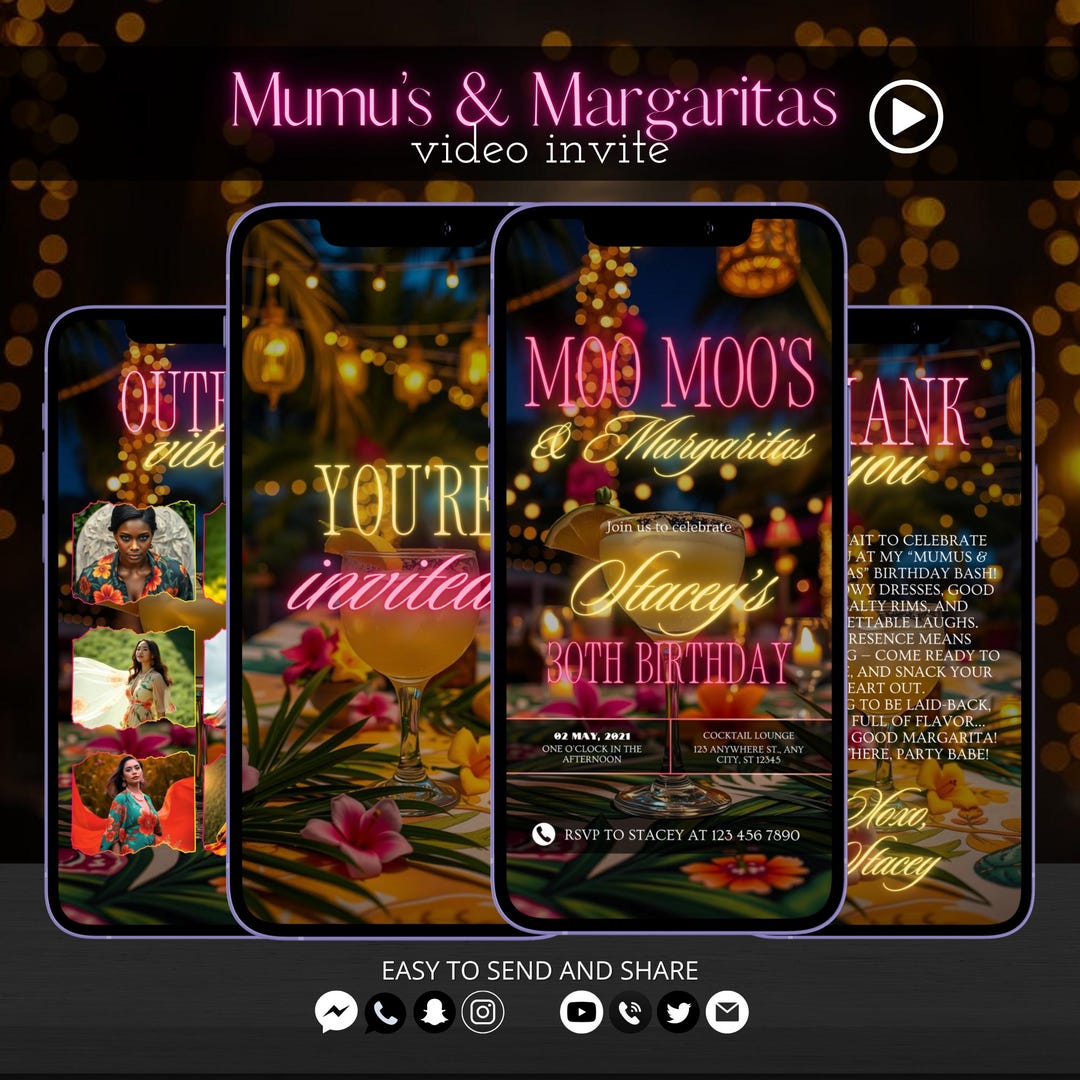 Mumu’s & Margaritas Night Party Invitation, Editable Video Evite for ...
