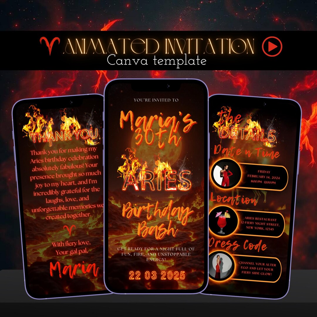 Aries Birthday Invite, Aries Zodiac-themed Birthday Party Template ...