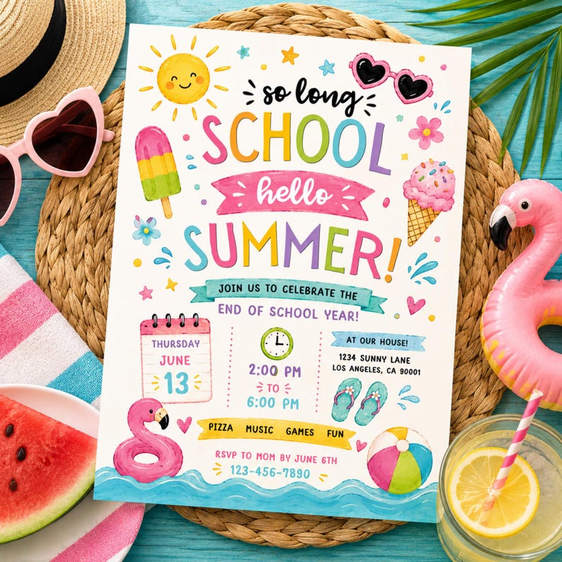 Editable End of School Party Invitation, 5th Grade Graduation Invite ...