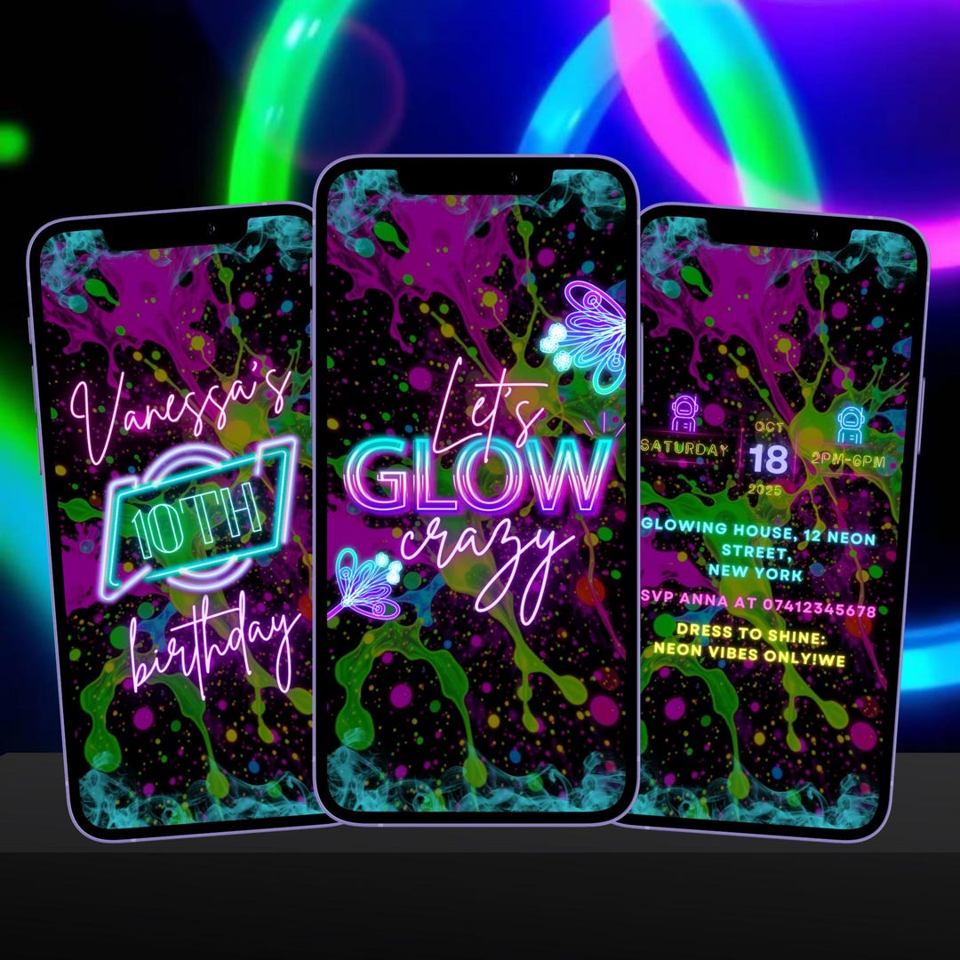 Glow in the Dark Party Invitation Digital, Editable Neon Invitation ...