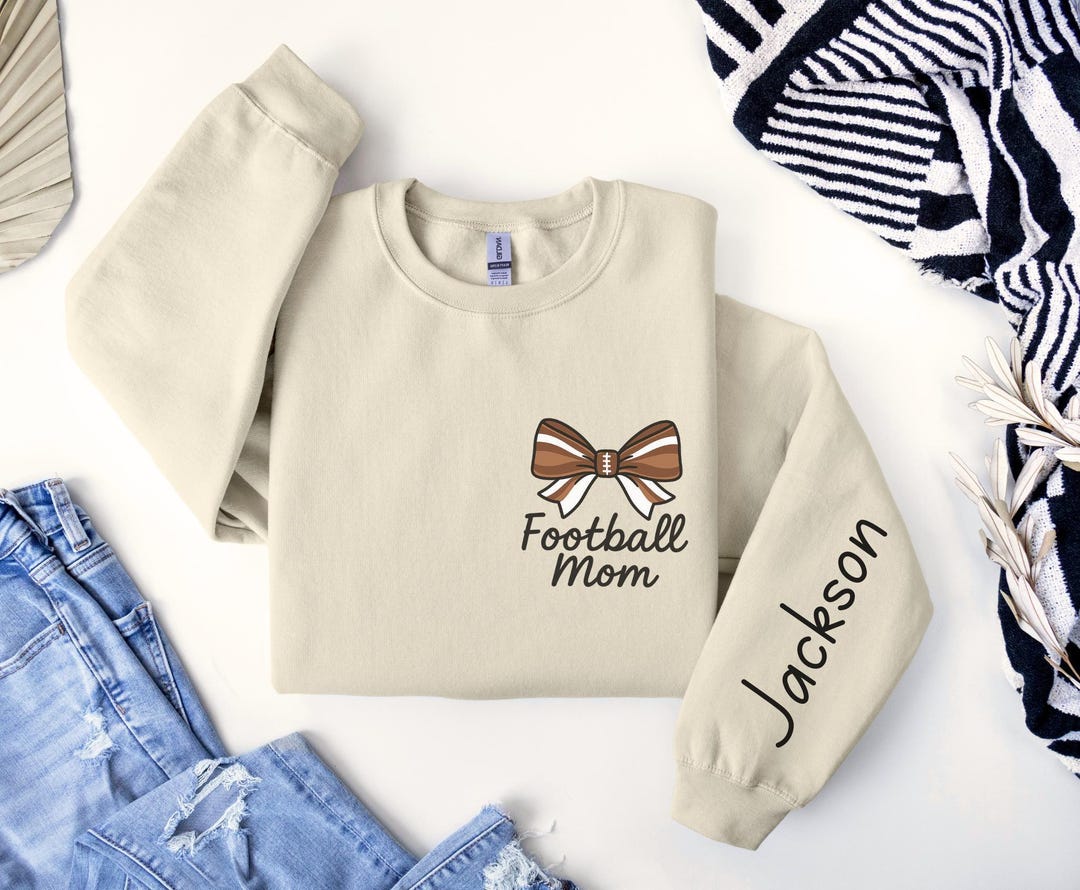 Custom Football Mom Sweater With Kids Name, Football Mom Bow Sweatshirt ...