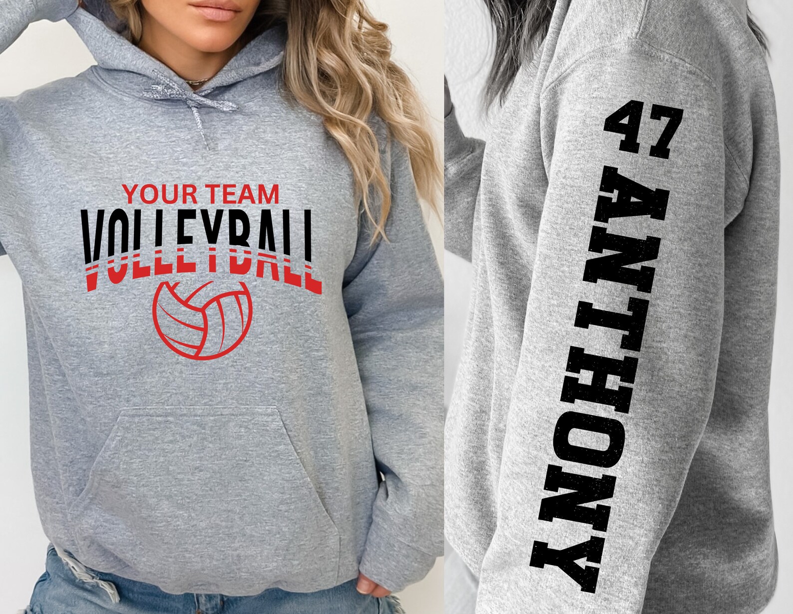 Customized Volleyball Team Hoodie, Custom Volleyball Sweatshirt, Game ...