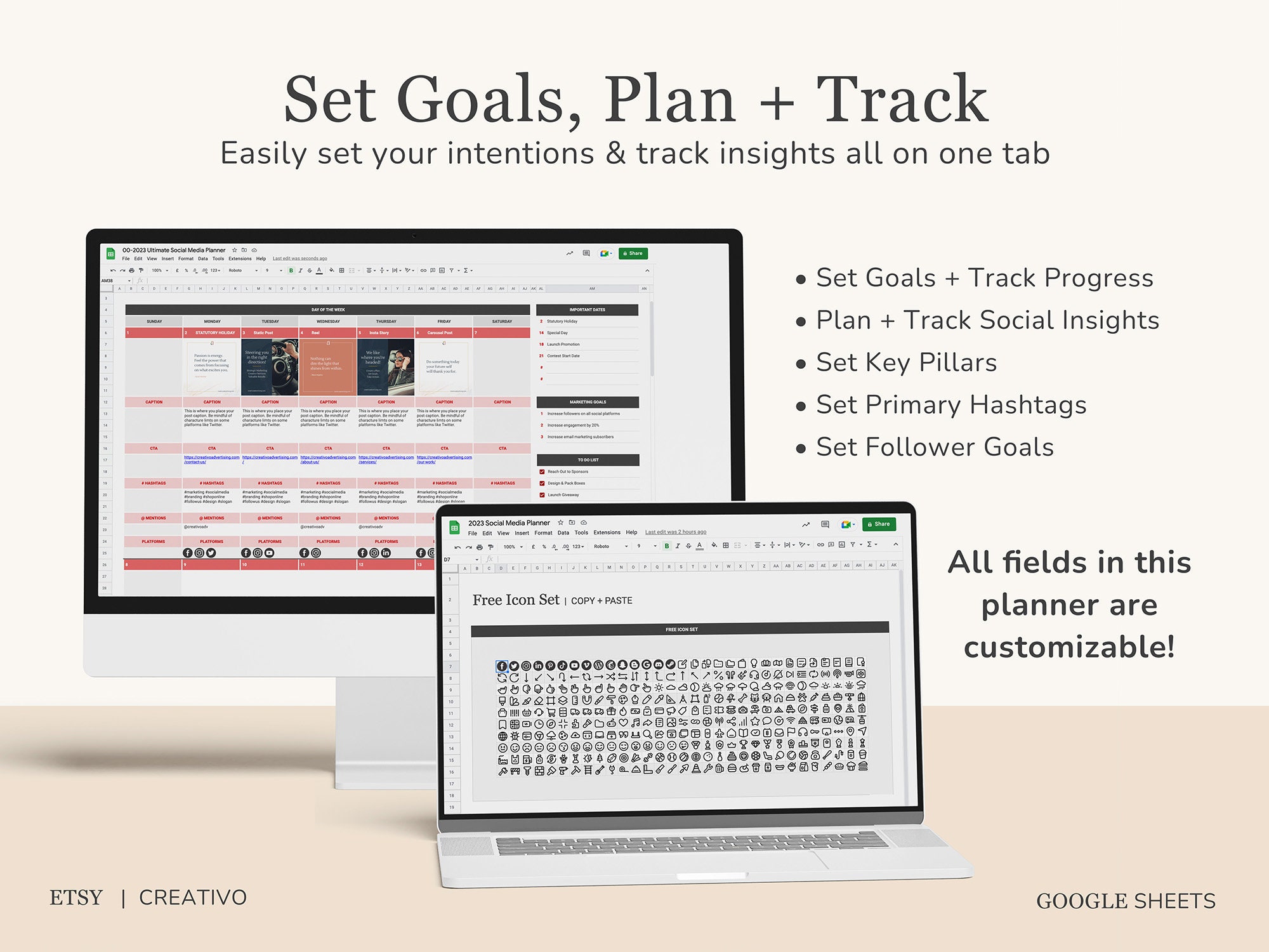 Ultimate Social Media Content Planner Spreadsheet Content - Etsy