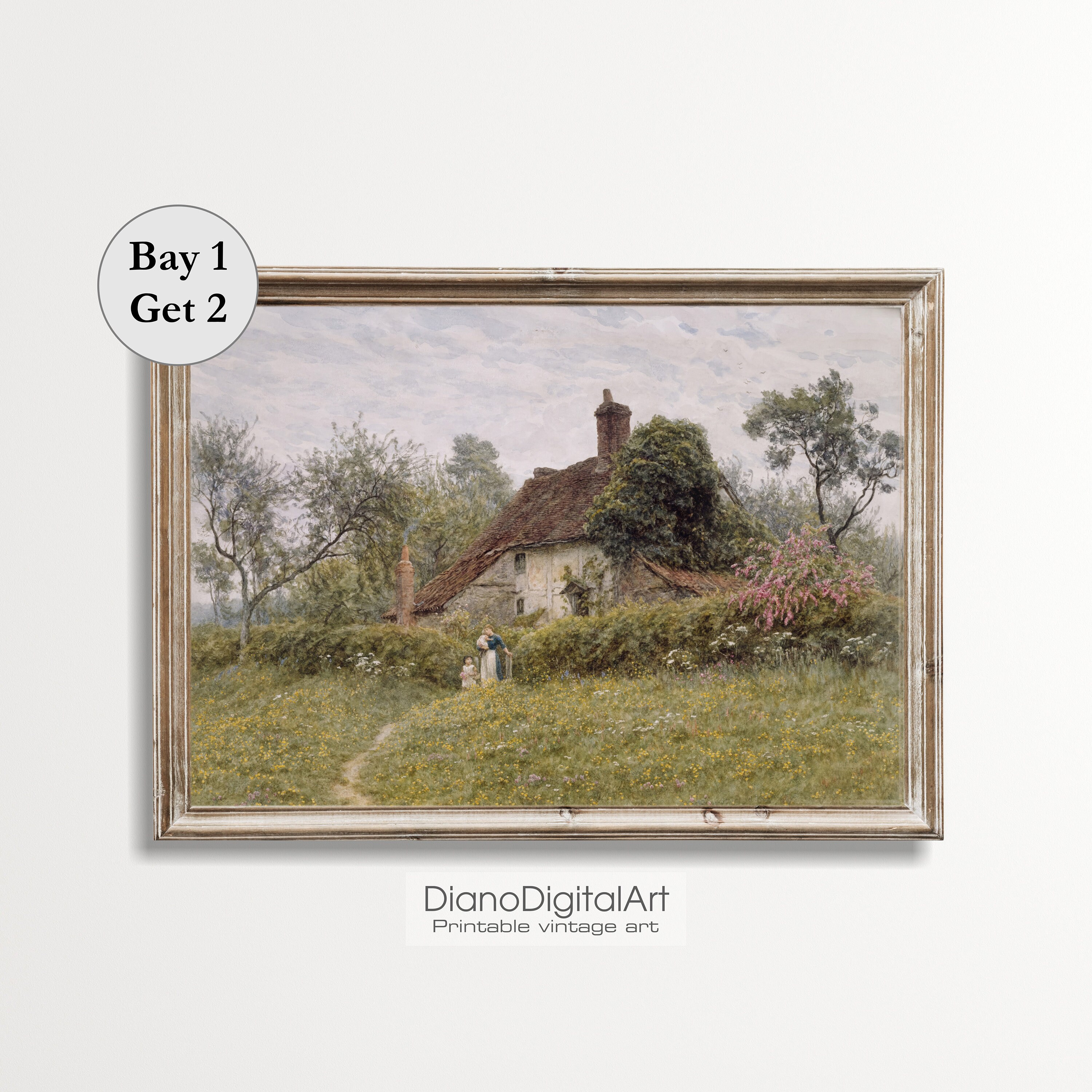 Vintage Cottage Painting Country Landscape Print, Printable English ...