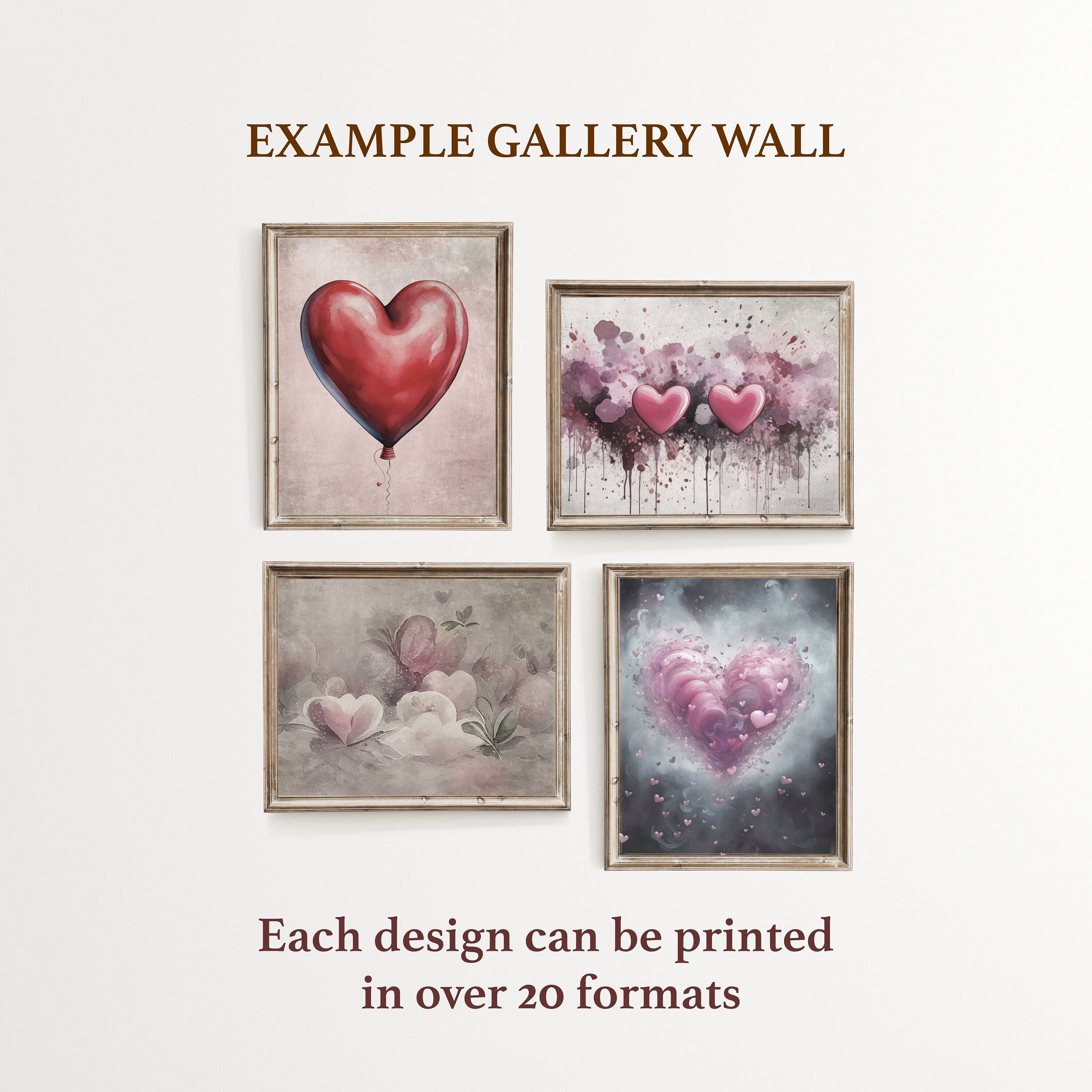 Valentines Gallery Wall Set, Valentines Day Home Decor, Romantic Red ...