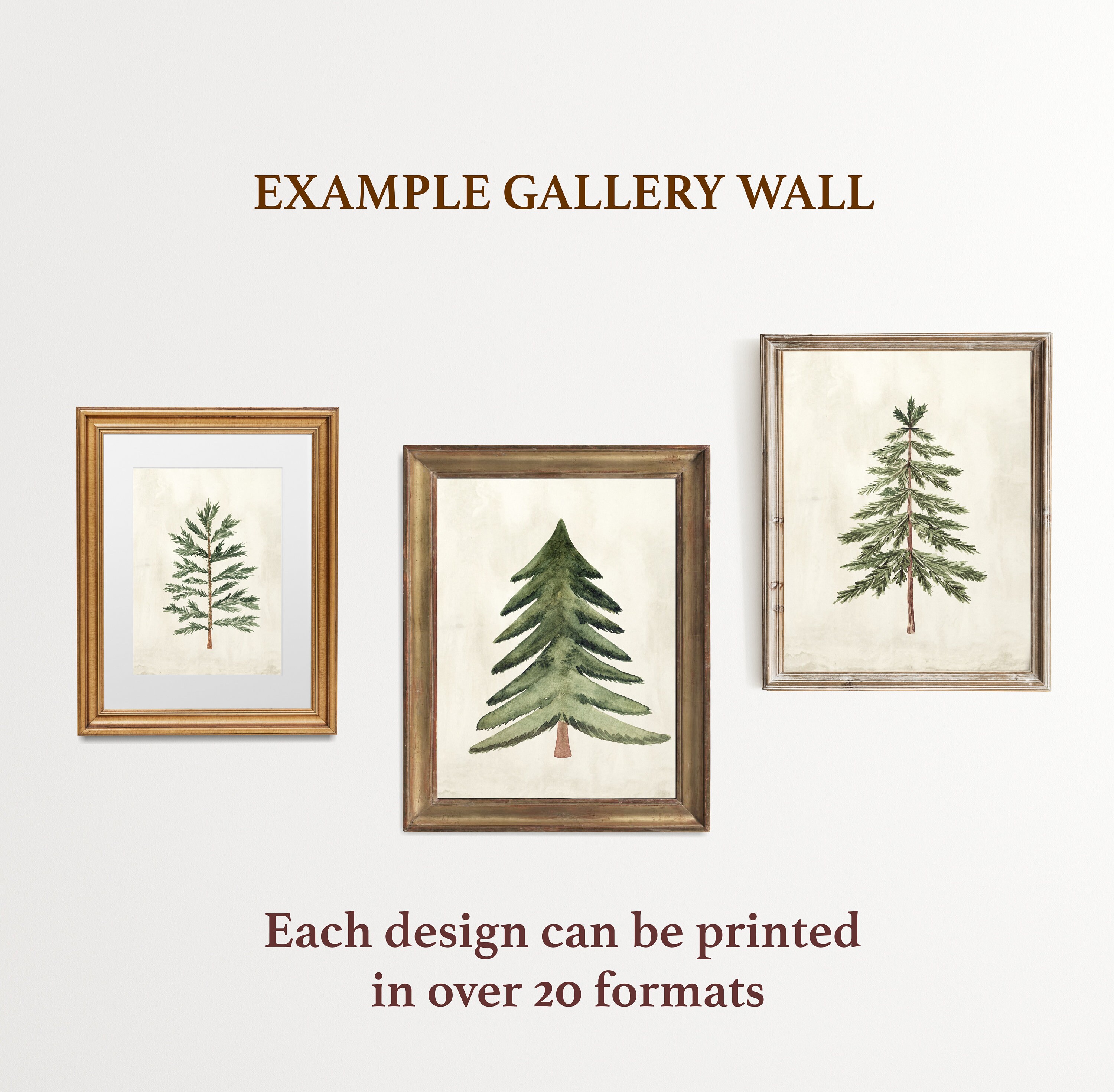 Printable Christmas Tree Painting Set of 3, Watercolor Evergreen Trees ...