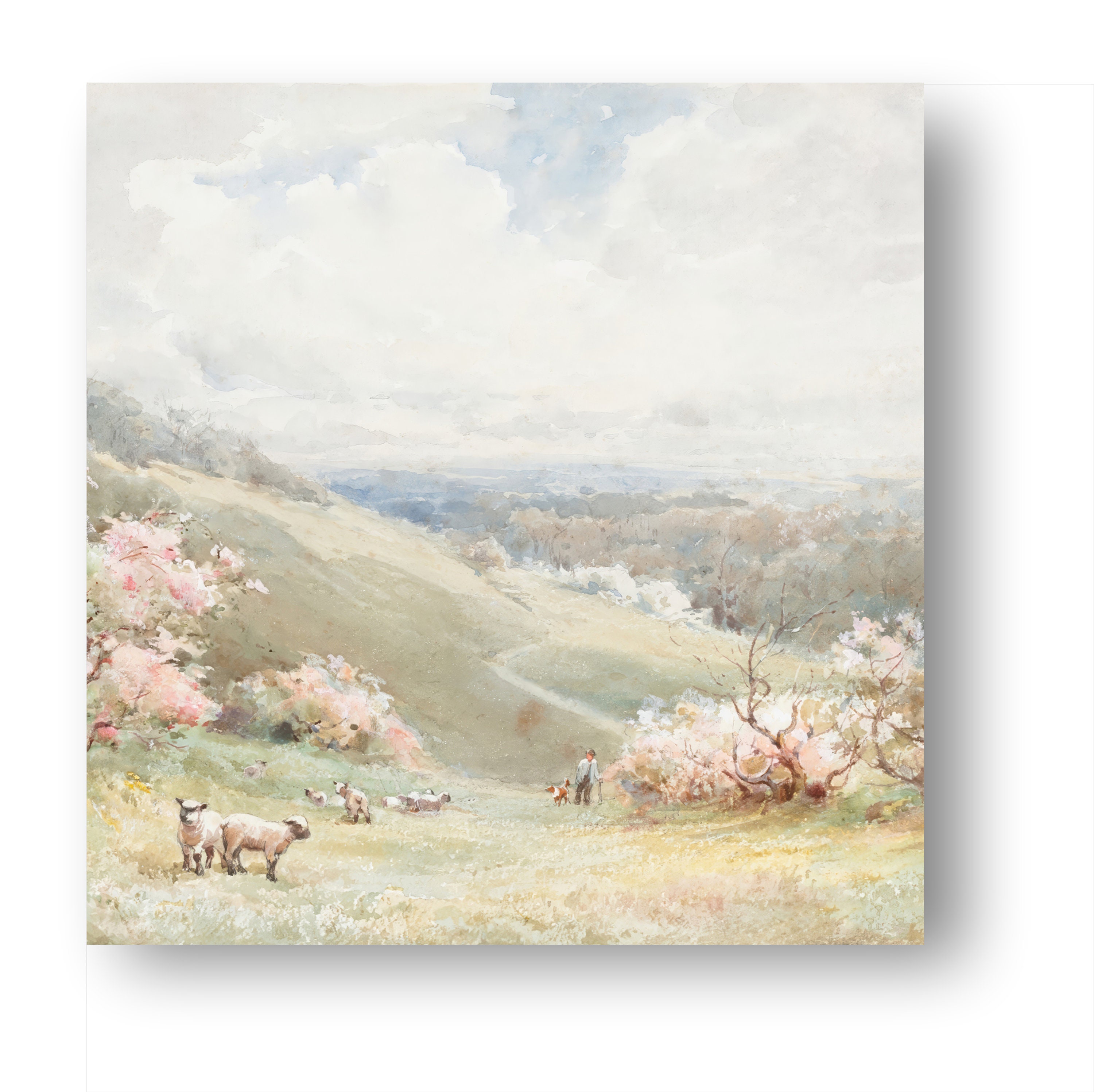 Printable Spring Meadow Painting, Country Field Soft Colors, Vintage ...