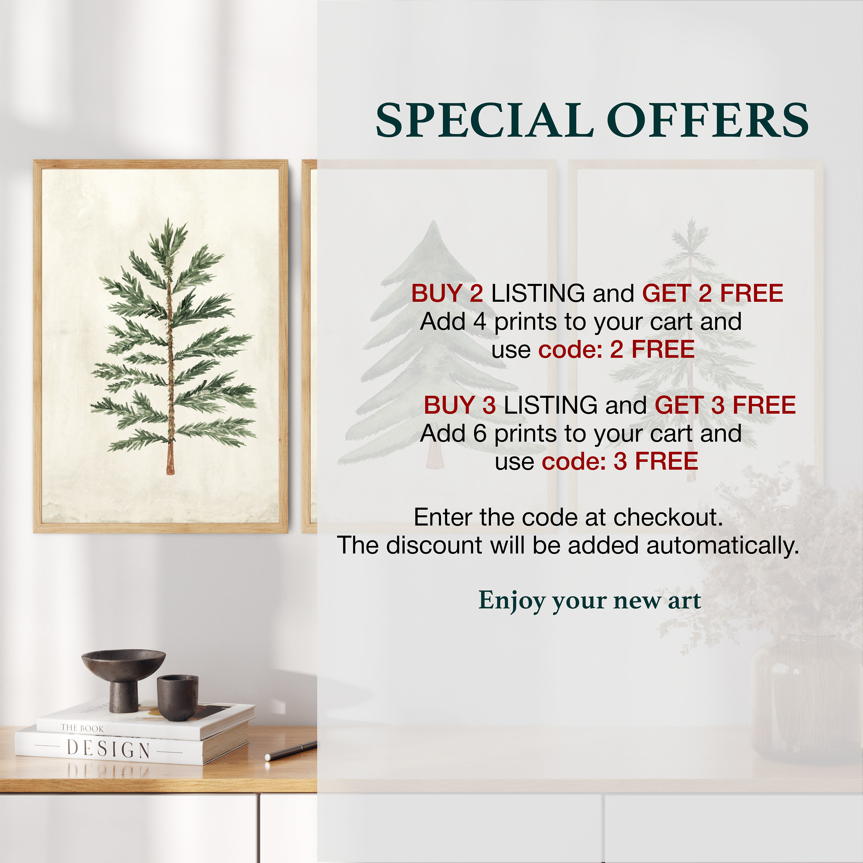 Printable Christmas Tree Painting Set of 3, Watercolor Evergreen Trees ...