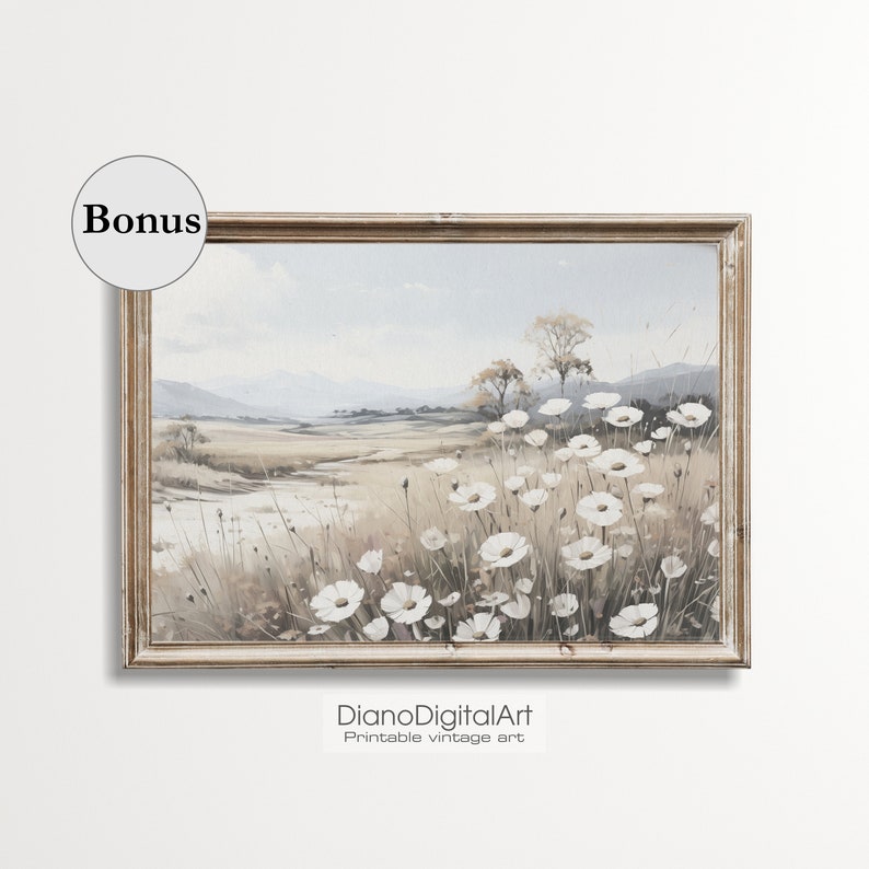 Meadow Print, Wildflower Painting , Landscape Oil Painting, Muted ...