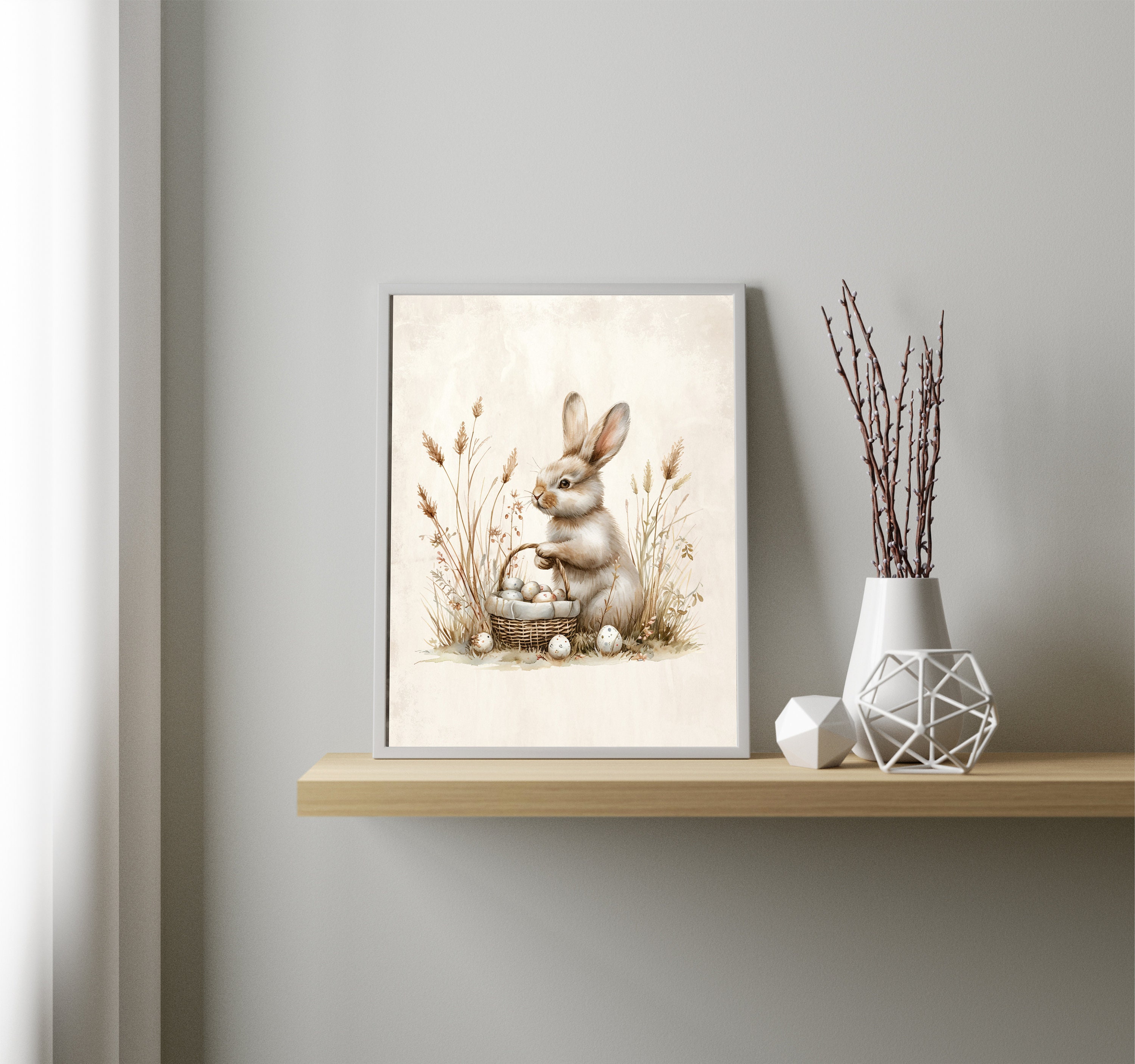 Cute Easter Bunny Printable Easter Wall Art, Vintage Cottage Easter ...