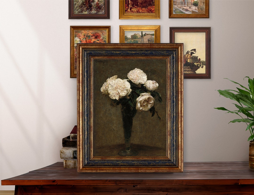 Stimmungsvolle Vintage Blume | Dunkle Blumen Stillleben Ölgemälde ...