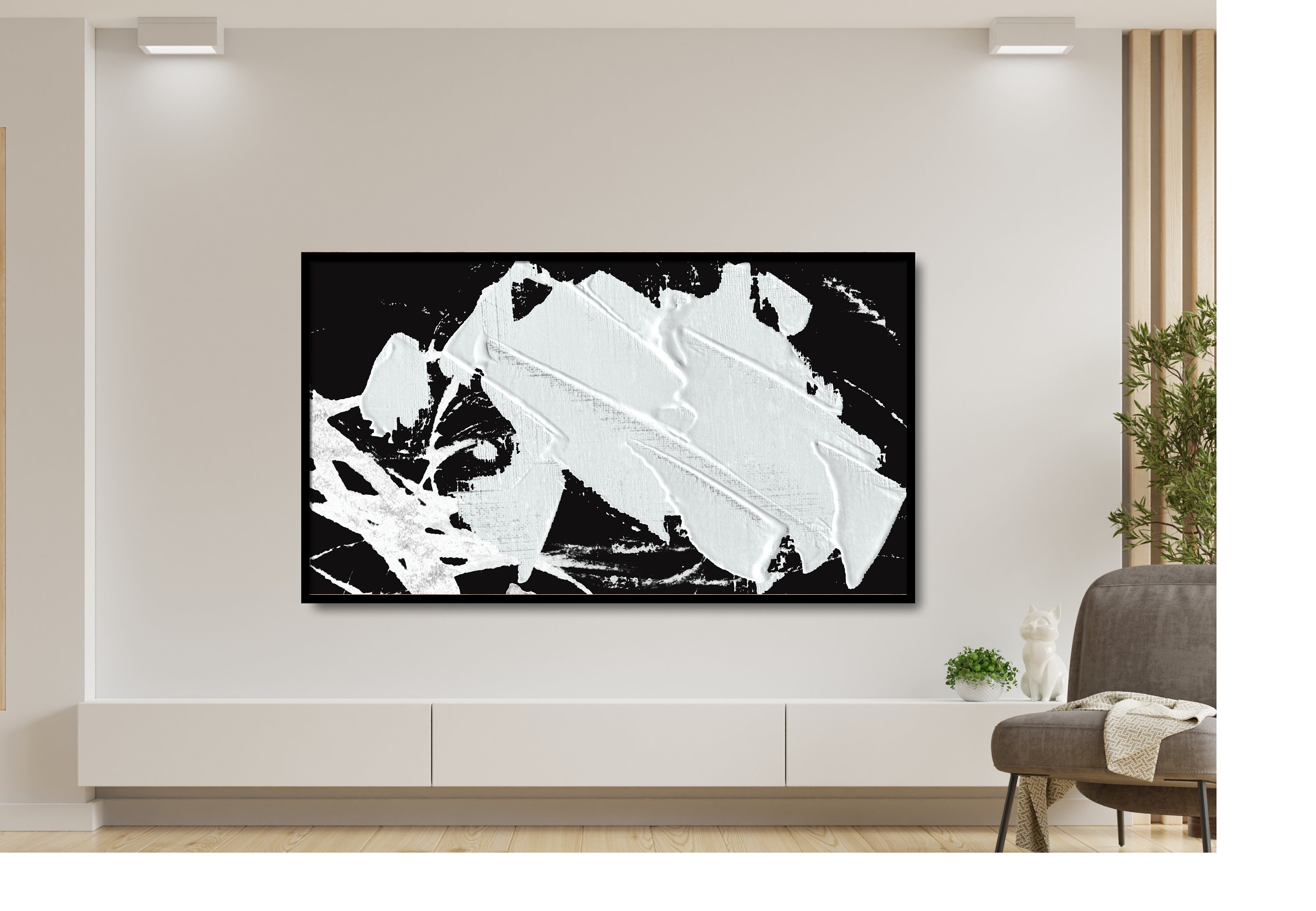 Samsung Frame TV Art, Modern Black and White Texture , Abstract Art ...
