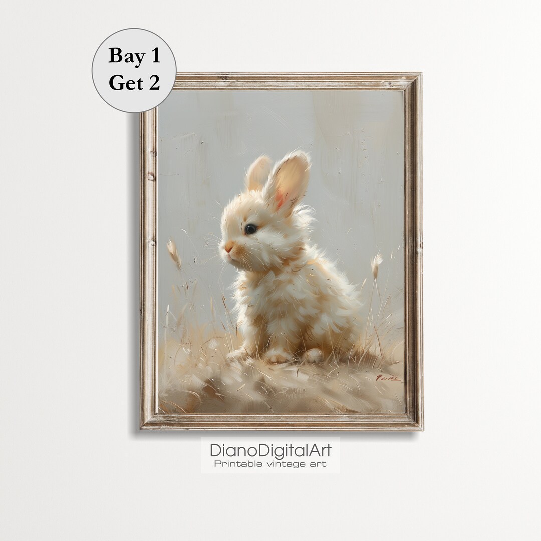 Cute Little Easter Bunny Printable Nursery Decor, Vintage Cottage ...