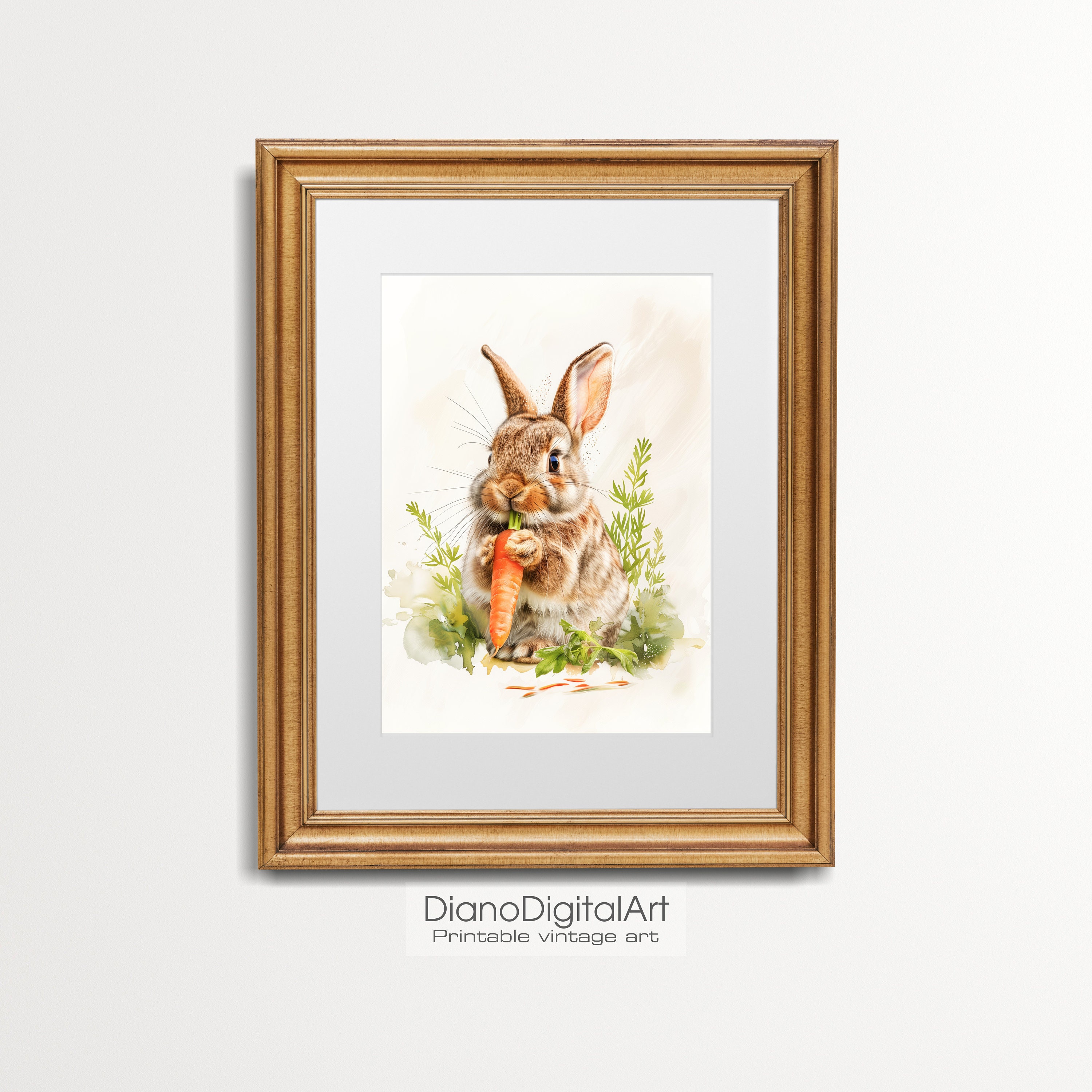 Cute Easter Bunny With Carrot Printable Wall Art, Spring Rabbit Picture ...