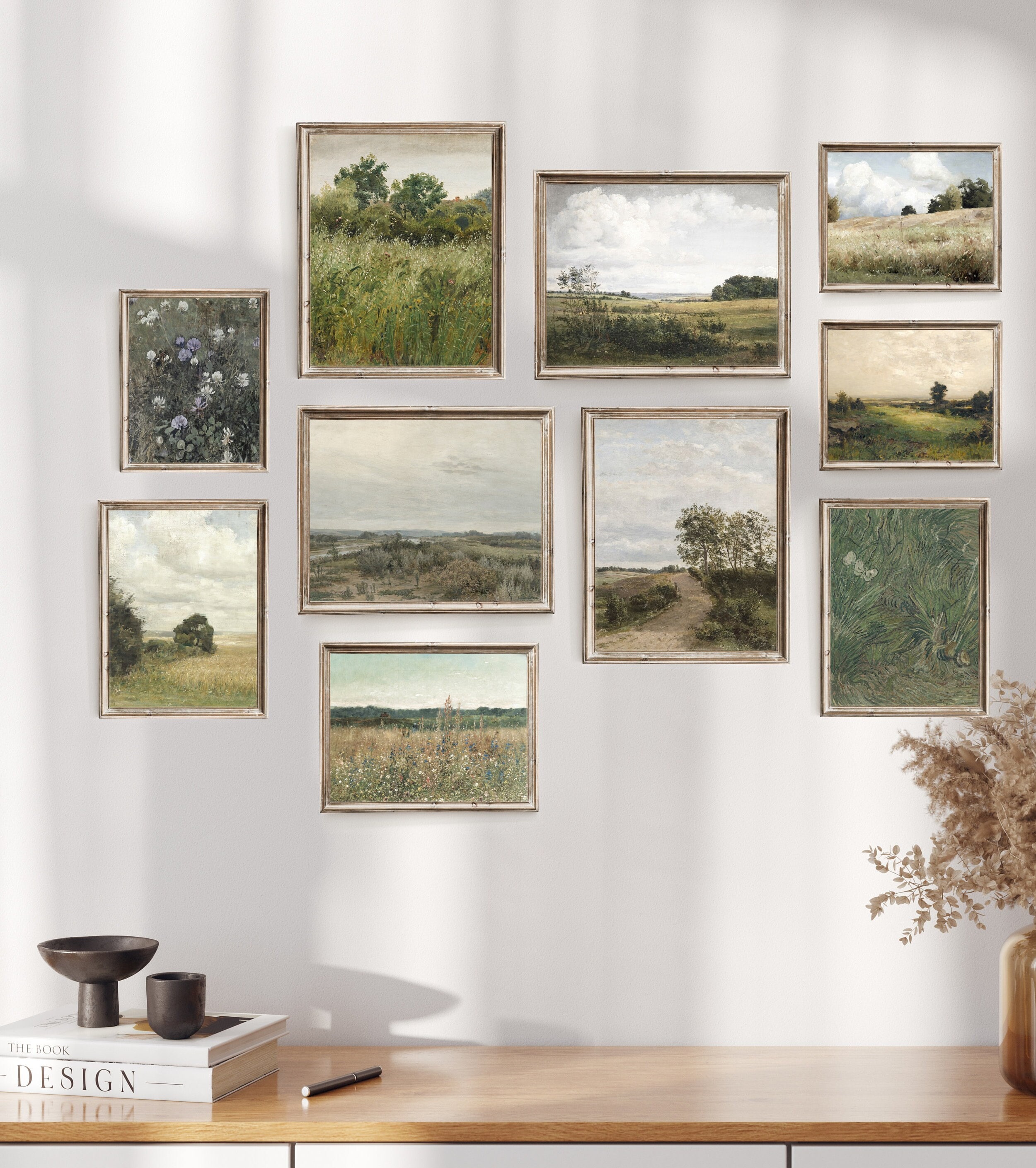 Vintage Set of Ten Gallery Prints in Dark Green Tones for Digital ...